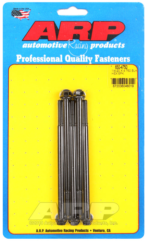 ARP 1/4-20 X 4.750 hex black oxide bolts – Headgames Motorworks